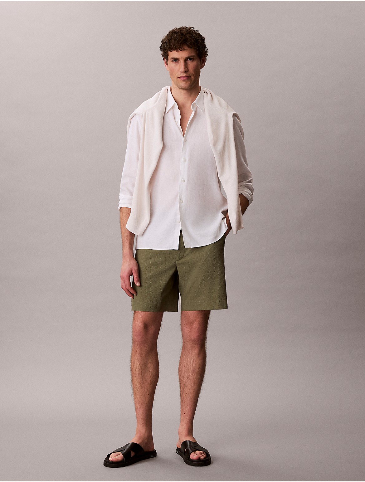 CALVIN KLEIN Straight Seersucker Elastic 7" Shorts